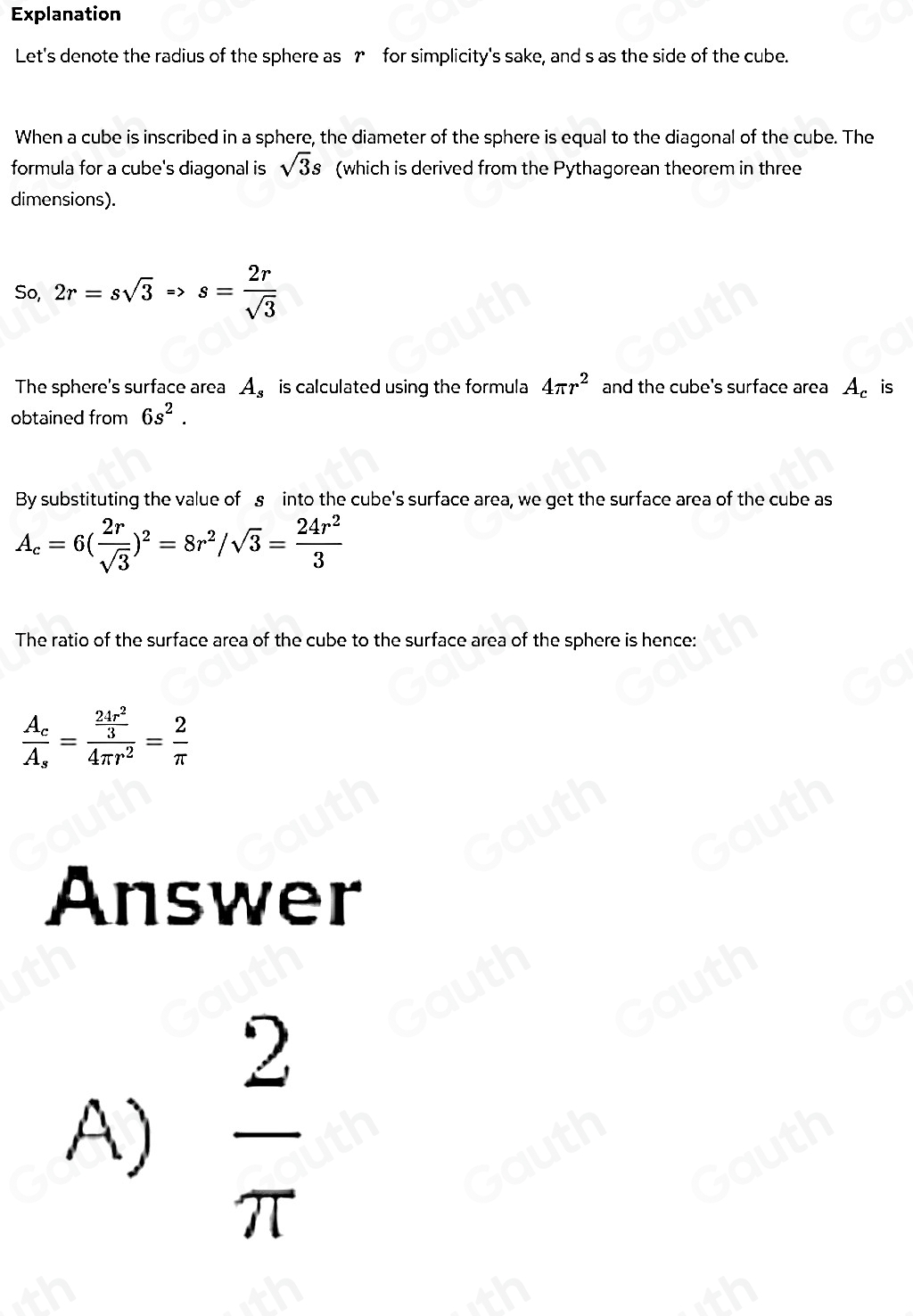 Solved: A cube is inscribed in a sphere. Find the ratio of the surface ...