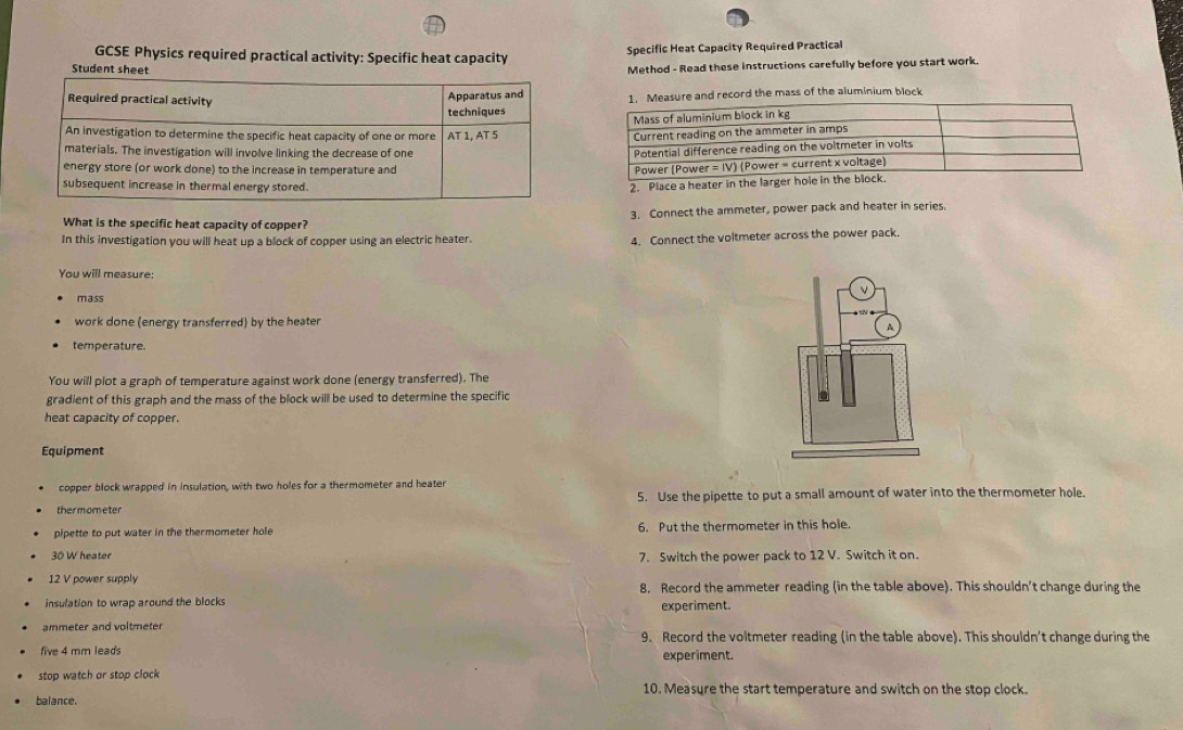 Solved: GCSE Physics required practical activity: Specific heat capacity Specific Heat Capacity ...