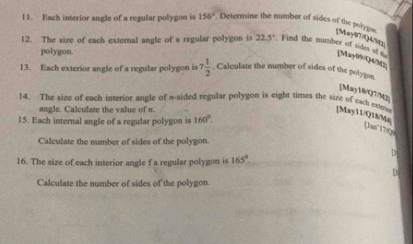 Solved: l1. Each interior angle of a regular polygon is 156°. Determine ...