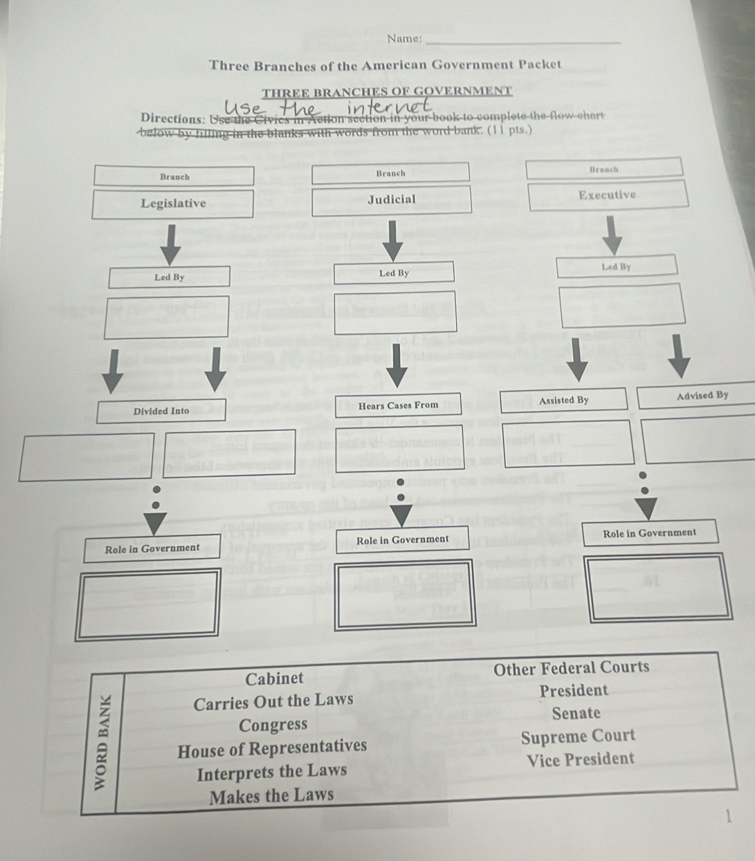 Solved: Name:_ Three Branches of the American Government Packet THREE ...