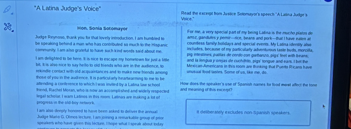 Solved: “A Latina Judge's Voice” Read the excerpt from Justice ...
