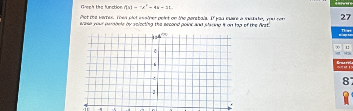 Solved: answere Graph the function f(x)=-x^2-4x-11. Plot the vertex ...