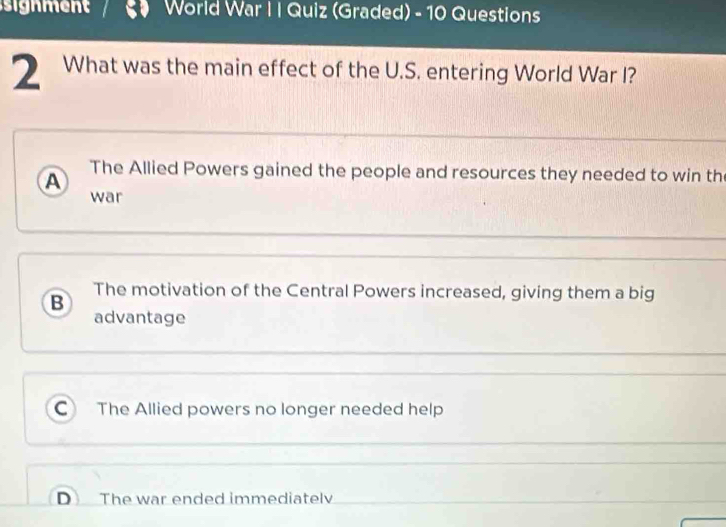 Solved: sigment World War I I Quiz (Graded) - 10 Questions 2 What was ...