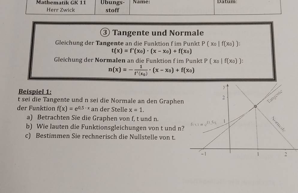 Gelöst:Mathematik GK 11 Ubungs- Name: Datum: Herr Zwick stoff ③ ...