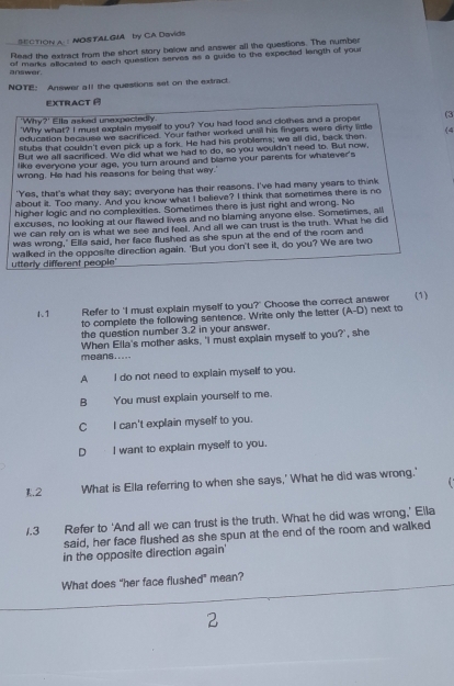 Solved: NOSTALGIA by CA Davids Read the extrisct from the short story ...