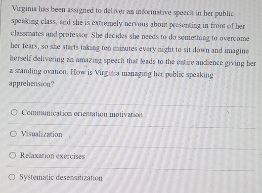 Solved: Virginia has been assigned to deliver an informative speech in ...