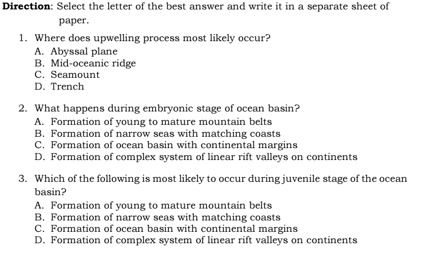 Solved: Direction: Select the letter of the best answer and write it in ...