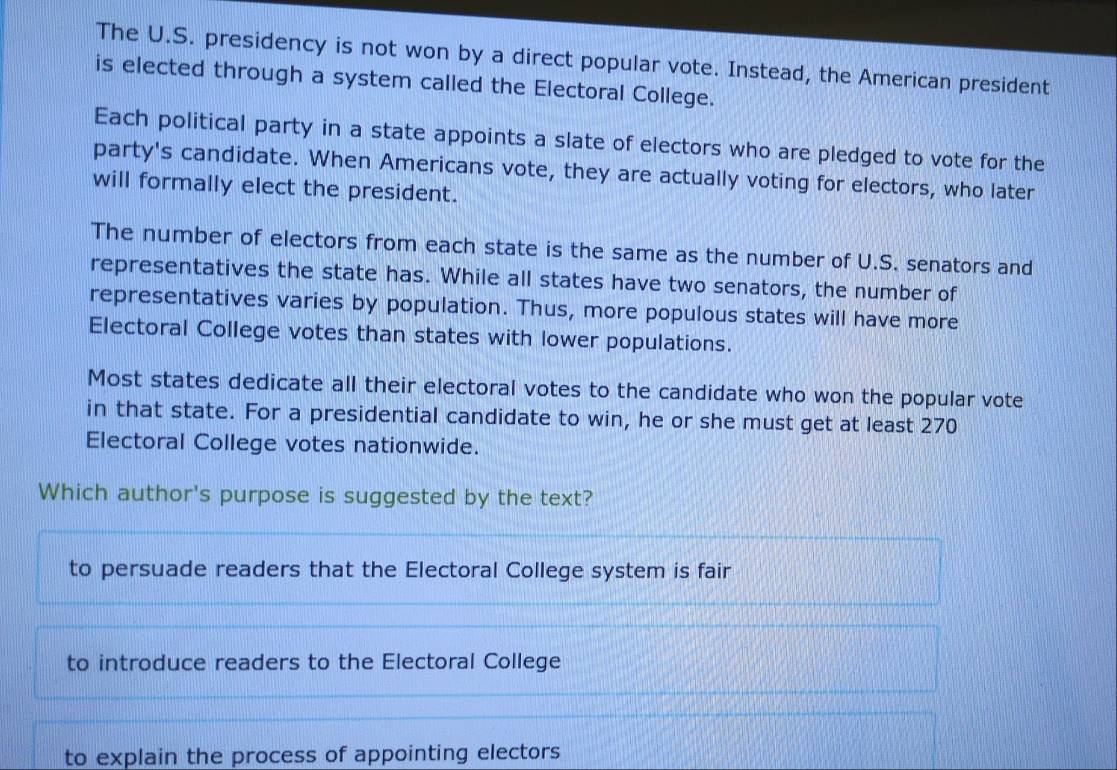 Résolu :The U.S. presidency is not won by a direct popular vote ...