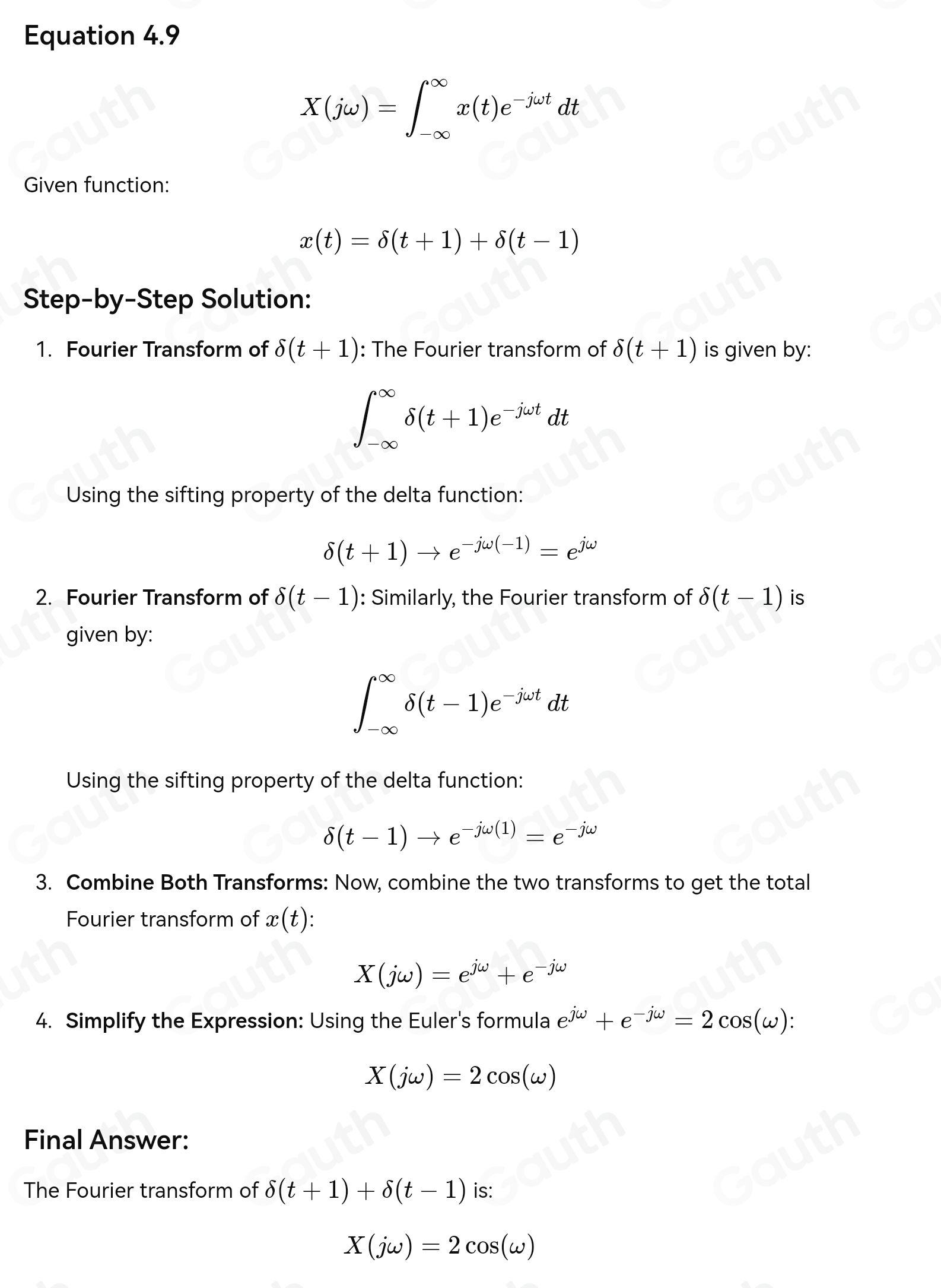 Solved: Use the Fourier transform analysis equation (4.9) to calculate ...
