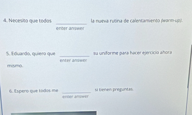 Solved: Necesito que todos _la nueva rutina de calentamiento (wɑrm-up ...