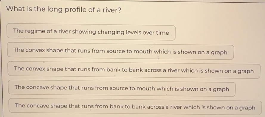 Solved: What is the long profile of a river? The regime of a river ...