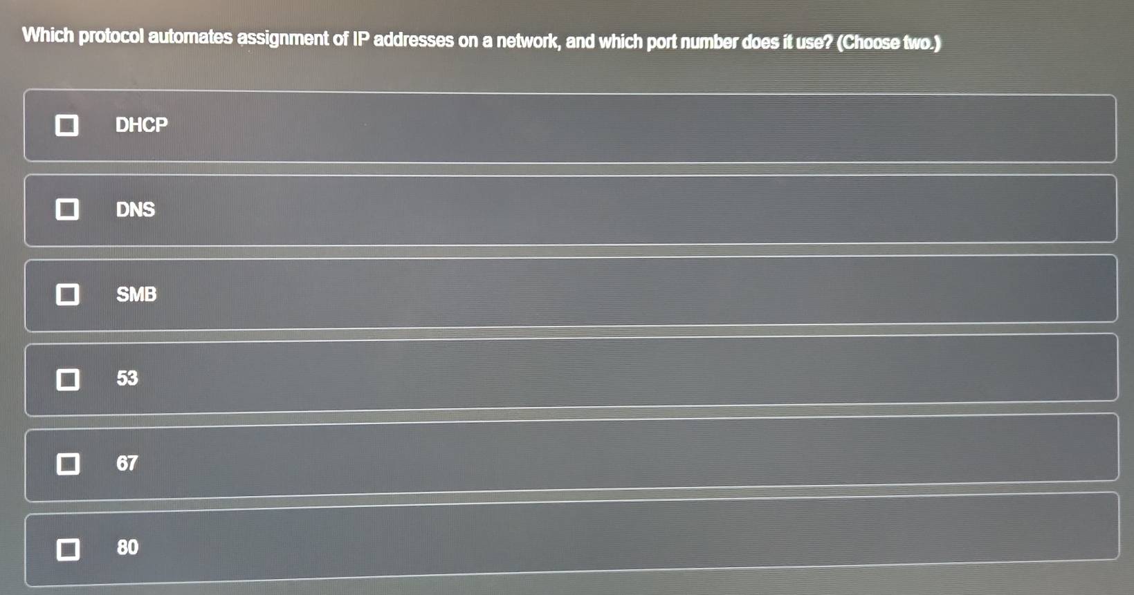 Solved: Which protocol automates assignment of IP addresses on a ...