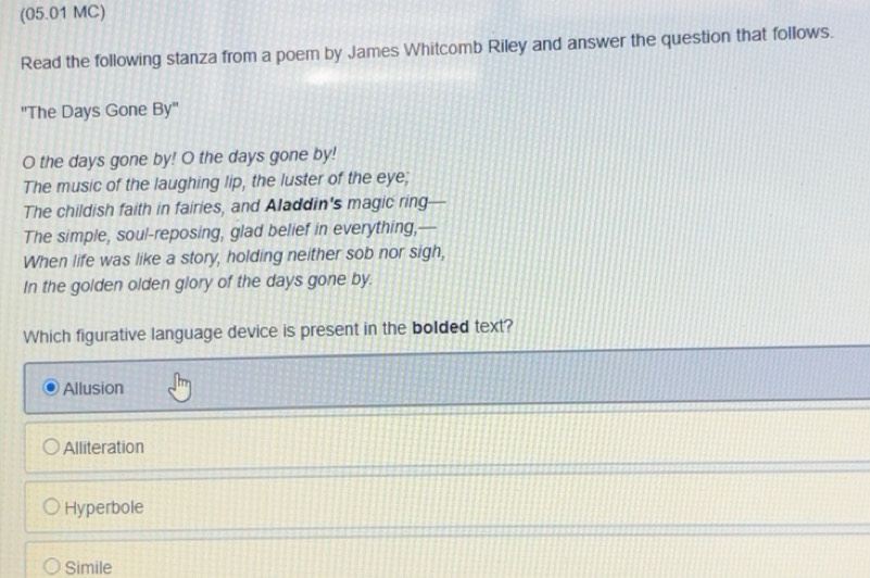 Solved: (05.01 MC) Read the following stanza from a poem by James ...