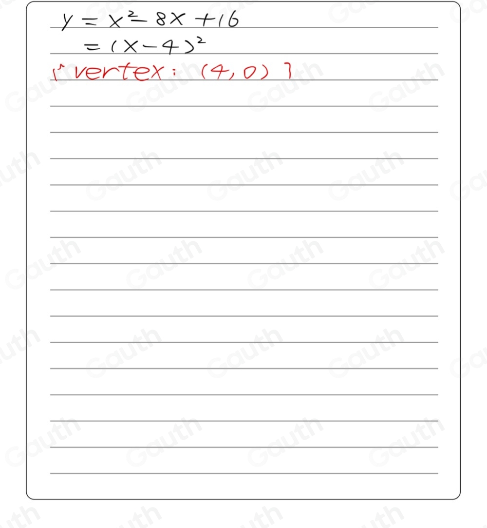 Solved: The equation of a parabola is y=x^2-8x+16. Write the equation ...