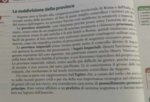 Risolto:La suddivisione delle province Augusto non si limitó alla ...
