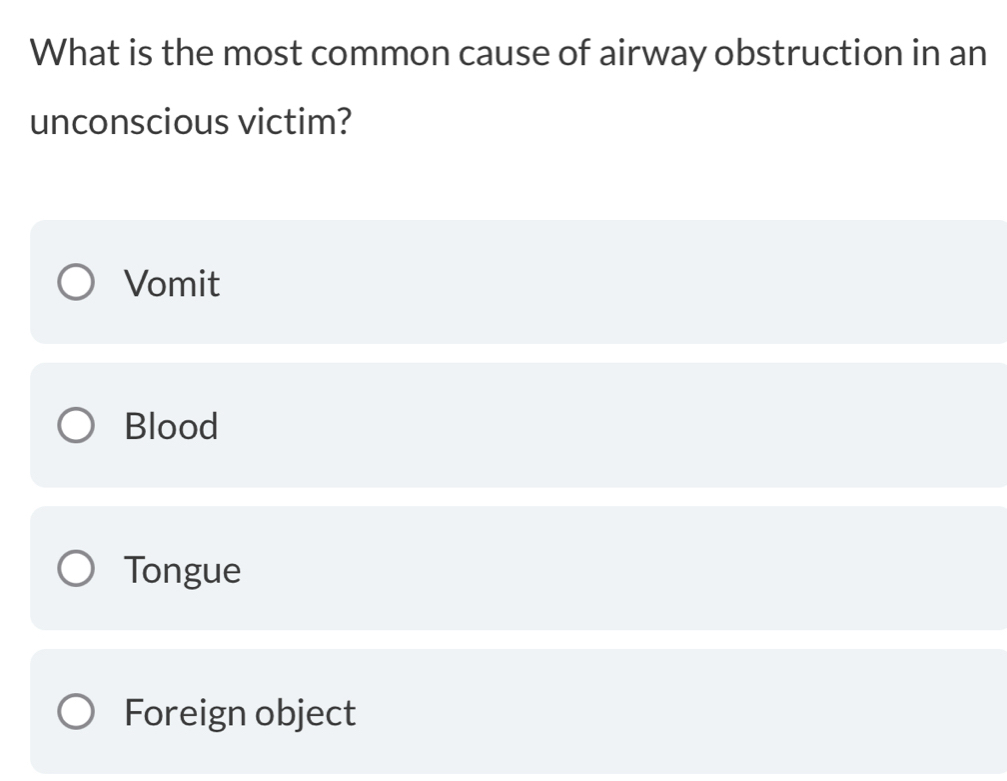 Solved: What is the most common cause of airway obstruction in an ...