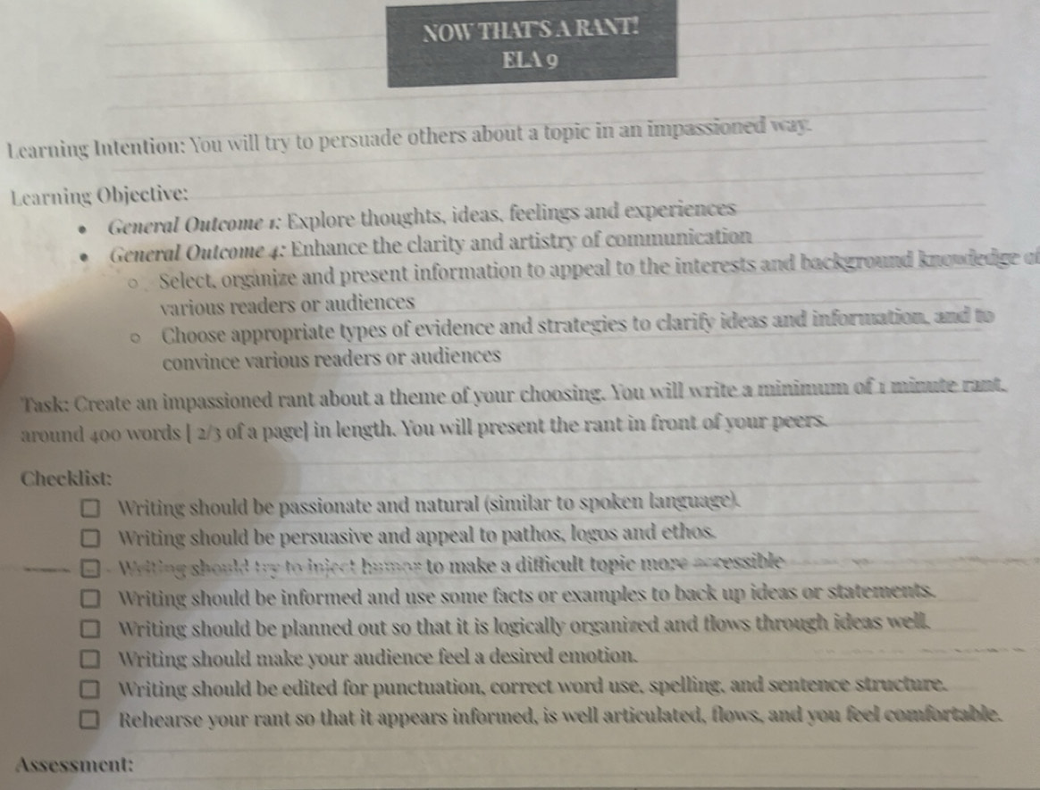 Solved: NOW THAT S A RANT! ELA9 Learning Intention: You will try to ...