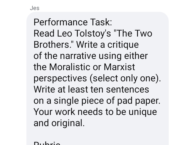 Solved: Jes Performance Task: Read Leo Tolstoy's "The Two Brothers ...