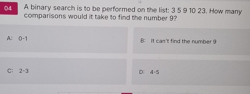 Solved: A binary search is to be performed on the list: 3 5 9 10 23 ...