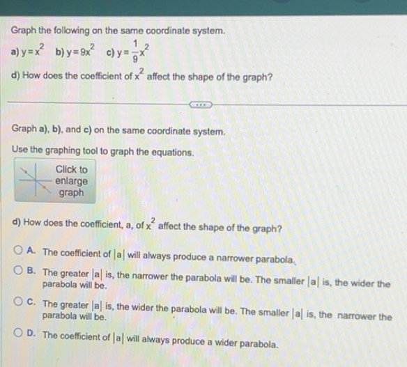 Solved: Graph the following on the same coordinate system. a) y=x^2 b ...