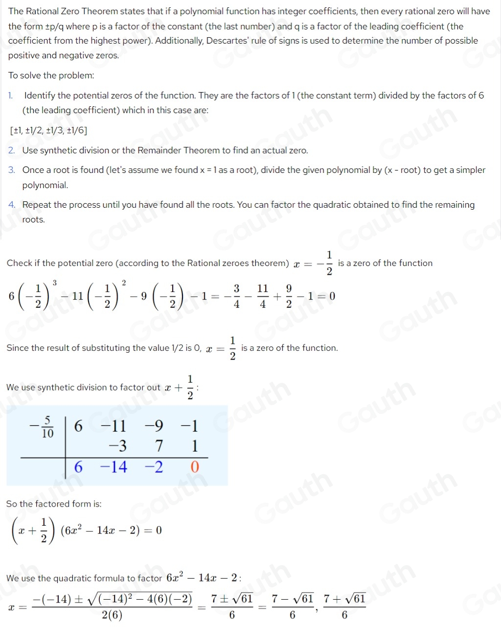 Solved: Solve the given polynomial equation. Use the Rational Zero ...