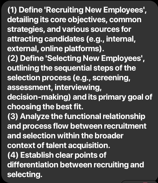 Solved: (1) Define 'Recruiting New Employees', detailing its core ...
