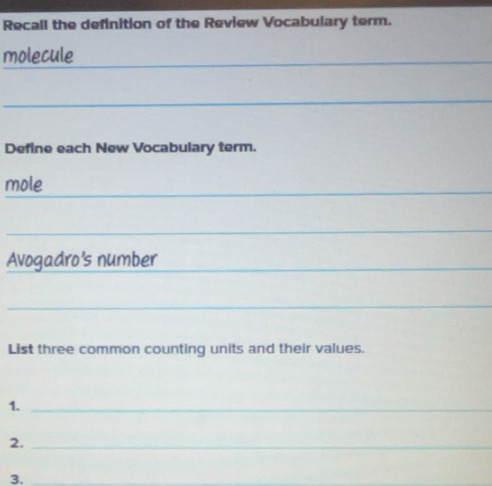 Solved: Recall the definition of the Review Vocabulary term. _ molecule ...