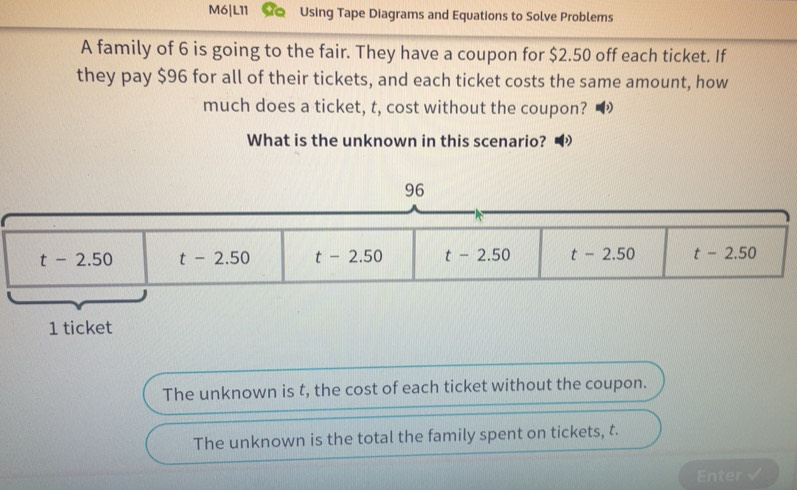 Solved: M6|L11 Using Tape Diagrams and Equations to Solve Problems A ...