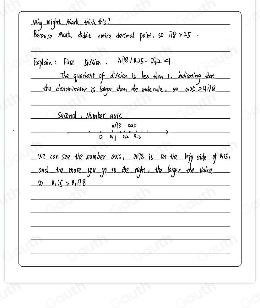 Solved: Mark says that 0.178 is greater than 0.25. Why a might Mark ...