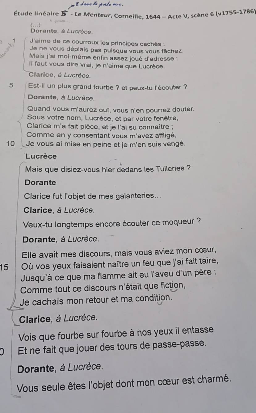 Résolu :dans le pate e Étude linéaire B - Le Menteur, Corneille, 1644 ...