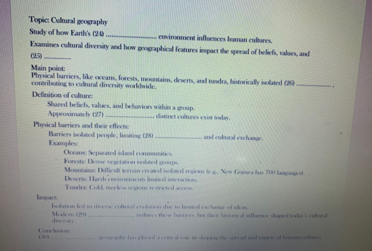 Giải quyết:Topic: Cultural geography Study of how Earth's (24 ...