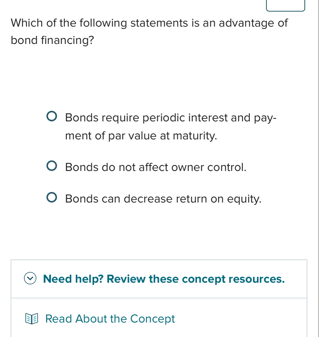 Solved: Which of the following statements is an advantage of bond ...