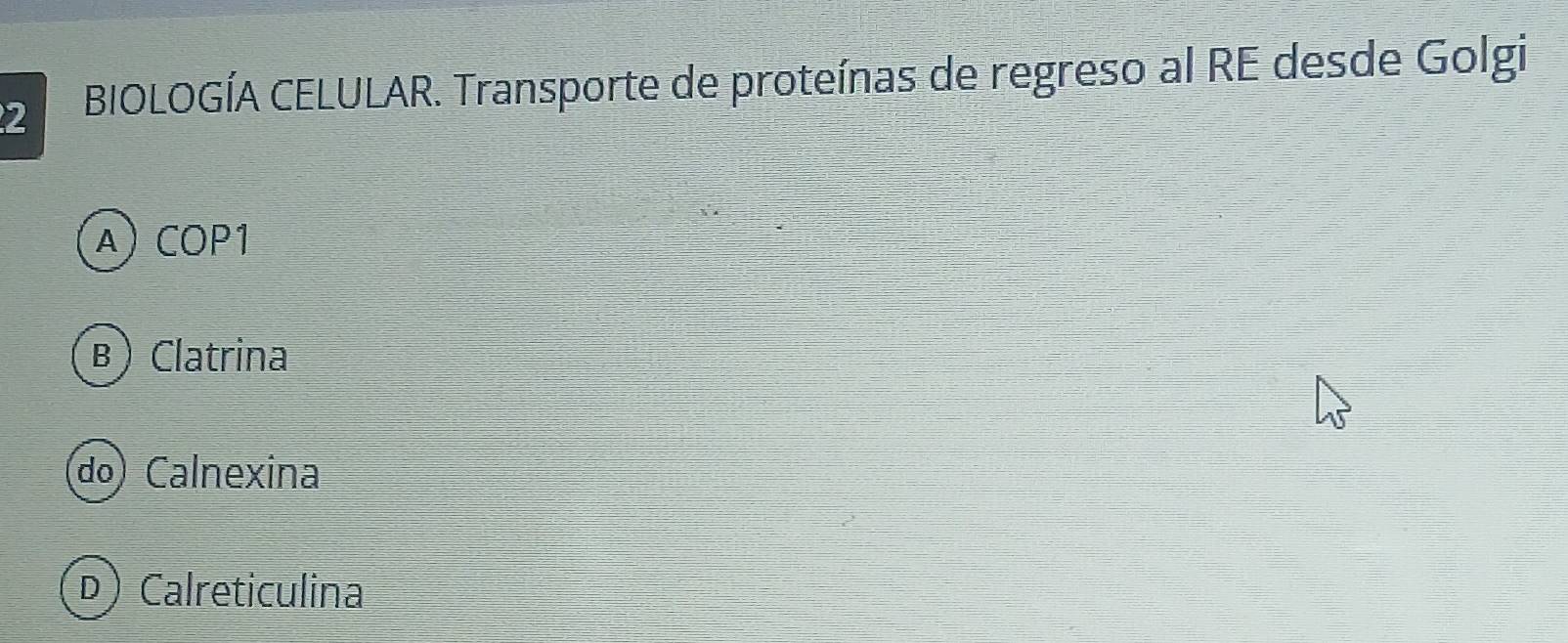 Resuelto:BIOLOGÍA CELULAR. Transporte de proteínas de regreso al RE ...