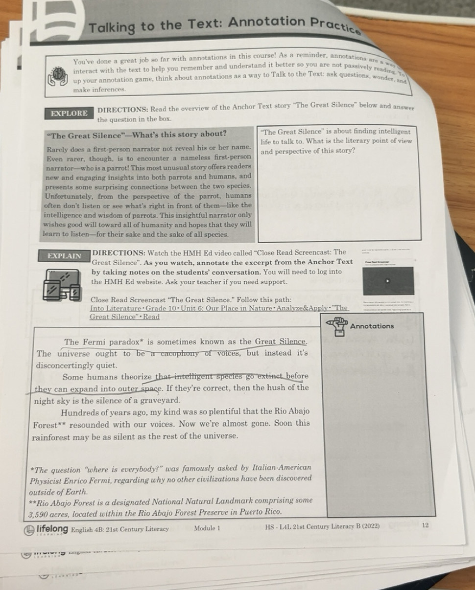 Solved: Talking to the Text: Annotation Practic You've done a great job ...