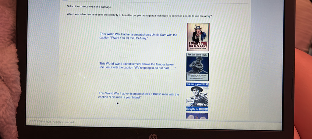 Solved: Select the correct text in the passage Which war advertisement ...