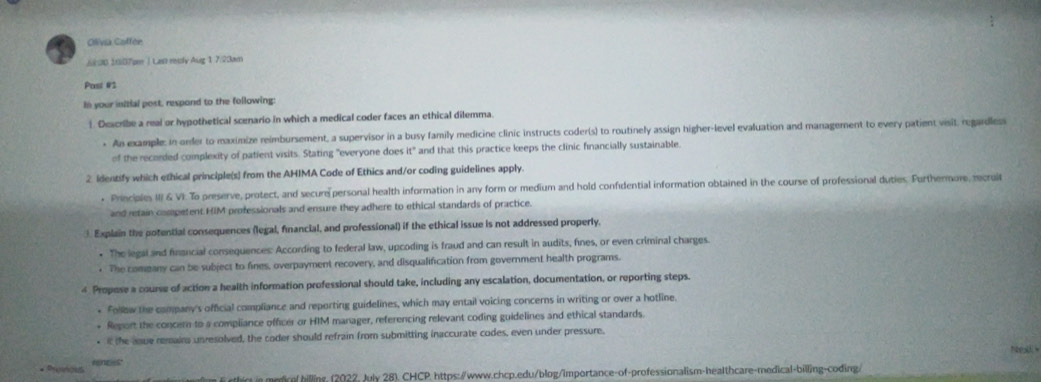 Solved: Olivia Coffér Jcap 1n07uer | Last roly Aug 1 7/23am Past 02 In ...