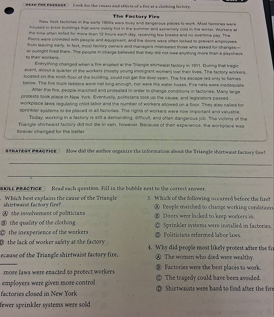 Solved: READ THE PASSAGE Look for the causes and effects of a fire at a ...