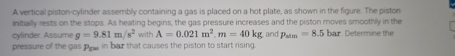 Solved: A vertical piston-cylinder assembly containing a gas is placed ...
