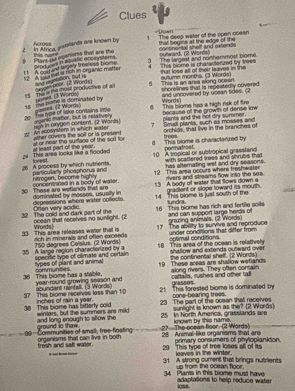 Solved: Clues #Downi 1 The deep water of the open ocean Across 2 in ...