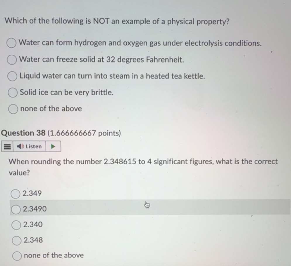Solved: Which of the following is NOT an example of a physical property ...