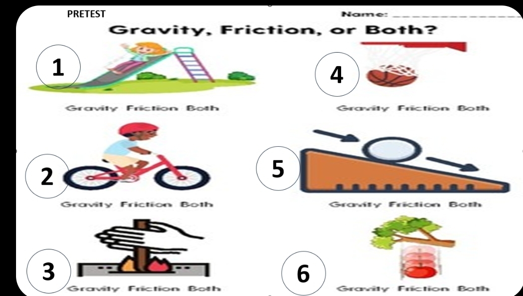 Solved: PRETEST Name:_ Gravity, Friction, or Both? 1 4 Gravity Friction ...
