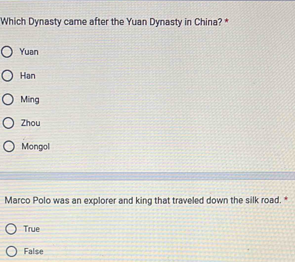 Solved: Which Dynasty came after the Yuan Dynasty in China? * Yuan Han ...