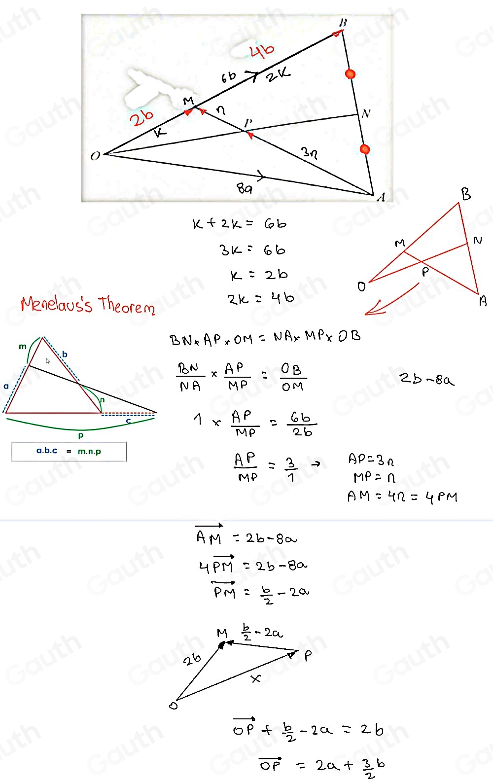 Selesai:The diagram shows triangle OAB Diagram N accurately vector OA=8a vector OB=6b M is the po