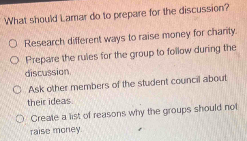 Solved: What should Lamar do to prepare for the discussion? Research ...