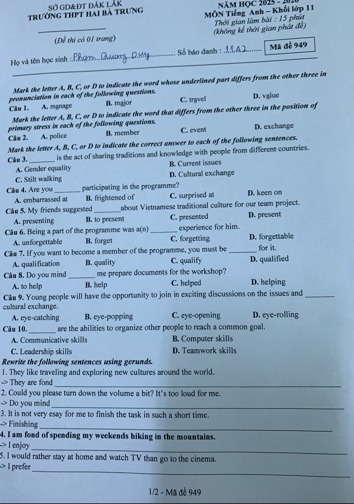Giải quyết:SỞ GD&ĐT đÁK lÅK trường thpt hai bà trưng NÄM HỌC 2025 - 202 ...