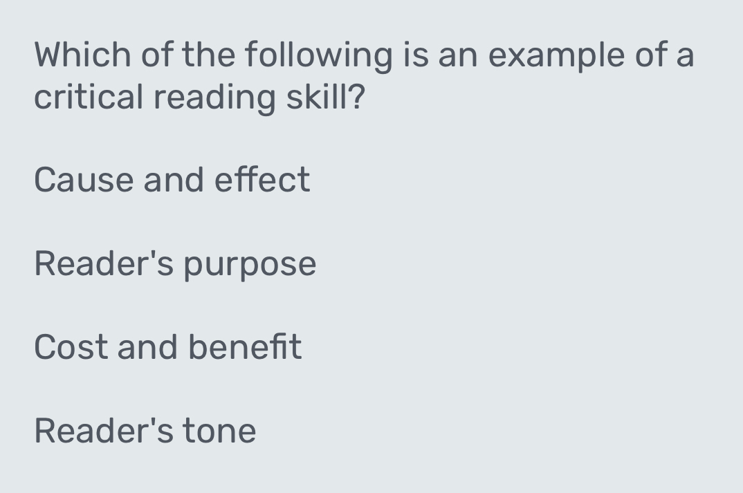 Solved: Which of the following is an example of a critical reading ...