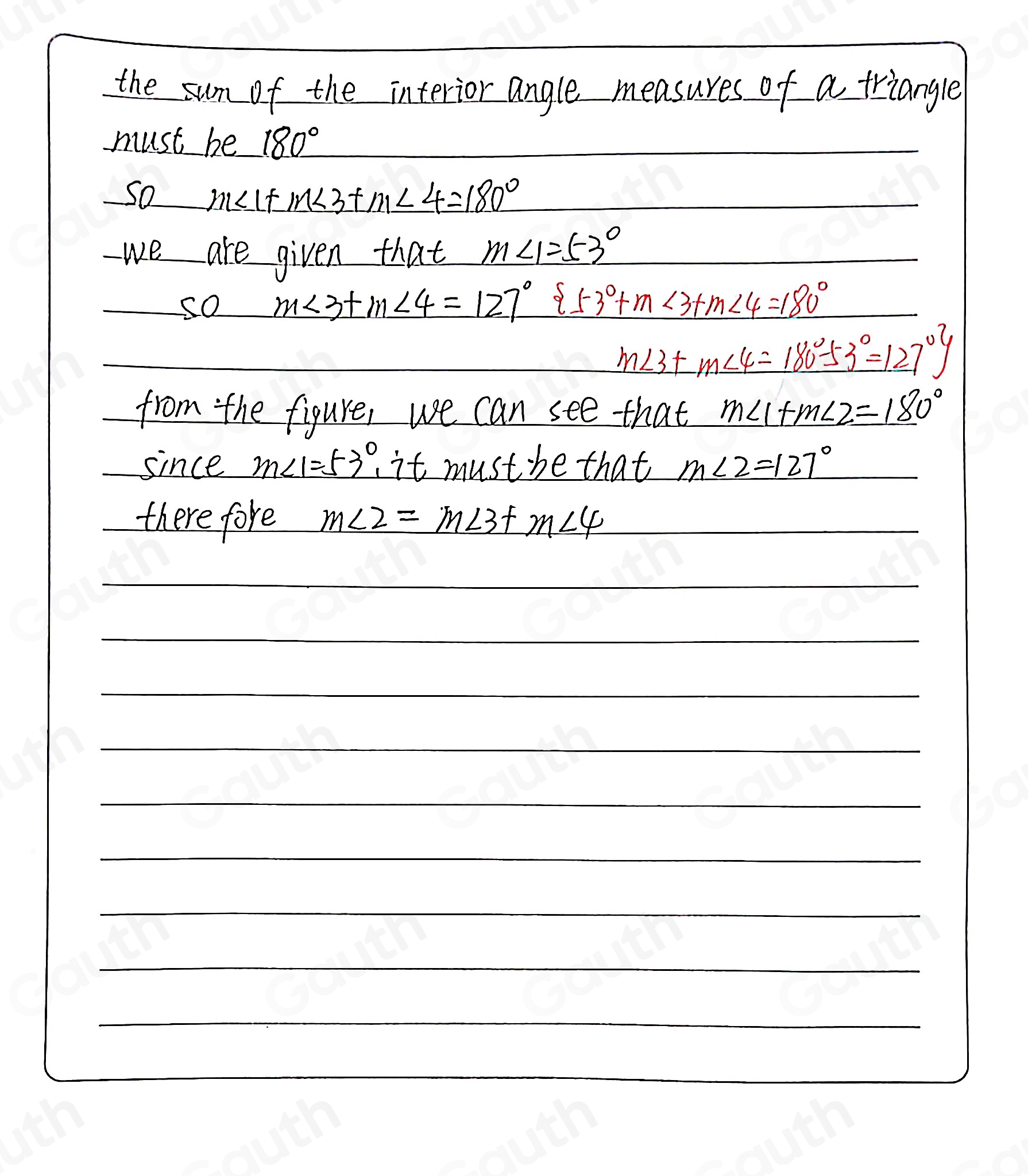 Solved: In the figure below, suppose m∠ 1=53° and m∠ 4=58°. ? Complete ...