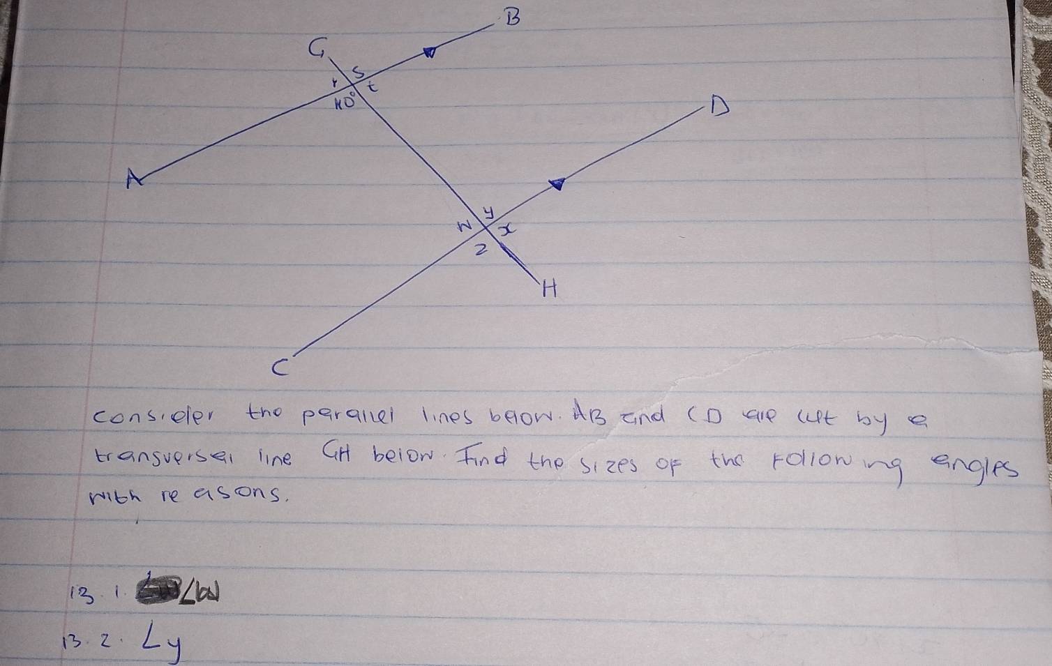 Solved: cons,eler the parqllel lines below. AB and (D are lft by a ...
