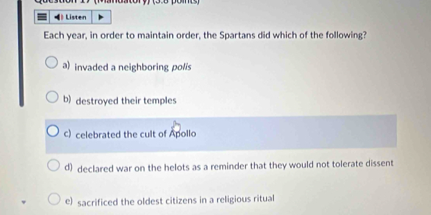 Solved: ry) (3:8 points) Listen Each year, in order to maintain order ...