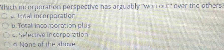 Which incorporation perspective has arguably ''won out'' over the ...